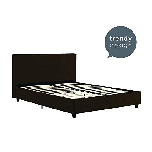 DHP Dakota Upholstered Faux Leather Platform Bed with Wooden Slat Support and Tufted Headboard and Footboard - Full Size (Brown)