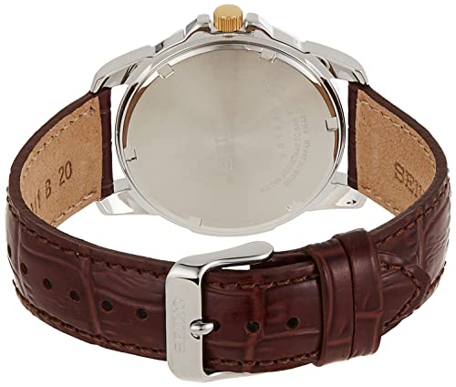 SEIKO Men's SNE102 Stainless Steel Solar Watch with Brown Leather Strap, Black