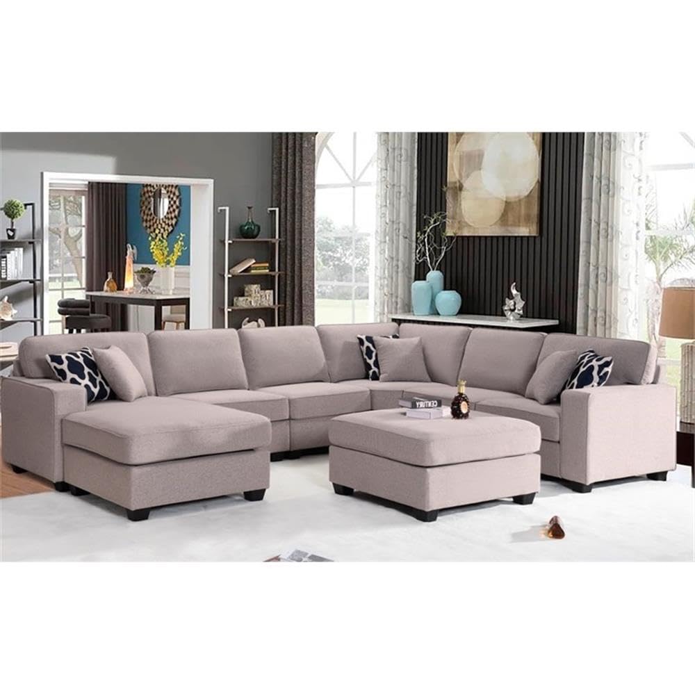 Legend Vansen Fabric Flexible Combination Module Reversible U Shaped Sofa for Living Room, Grey Sectional