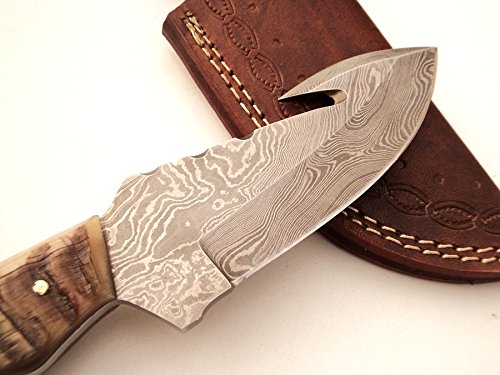 DKC Knives (8 8/18) DKC-826 Musoki Gut Hook Skinner Damascus Steel Knife 9" Overall 5" Blade 8.5 oz Hand Made