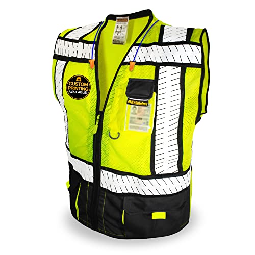 KwikSafety - Charlotte, NC - SPECIALIST Safety Vest [Multi-Use Pockets] Class 2 ANSI OSHA High Visibility Reflective Heavy Duty Solid Mesh HiVis Construction Surveyor Work Men/Black XL