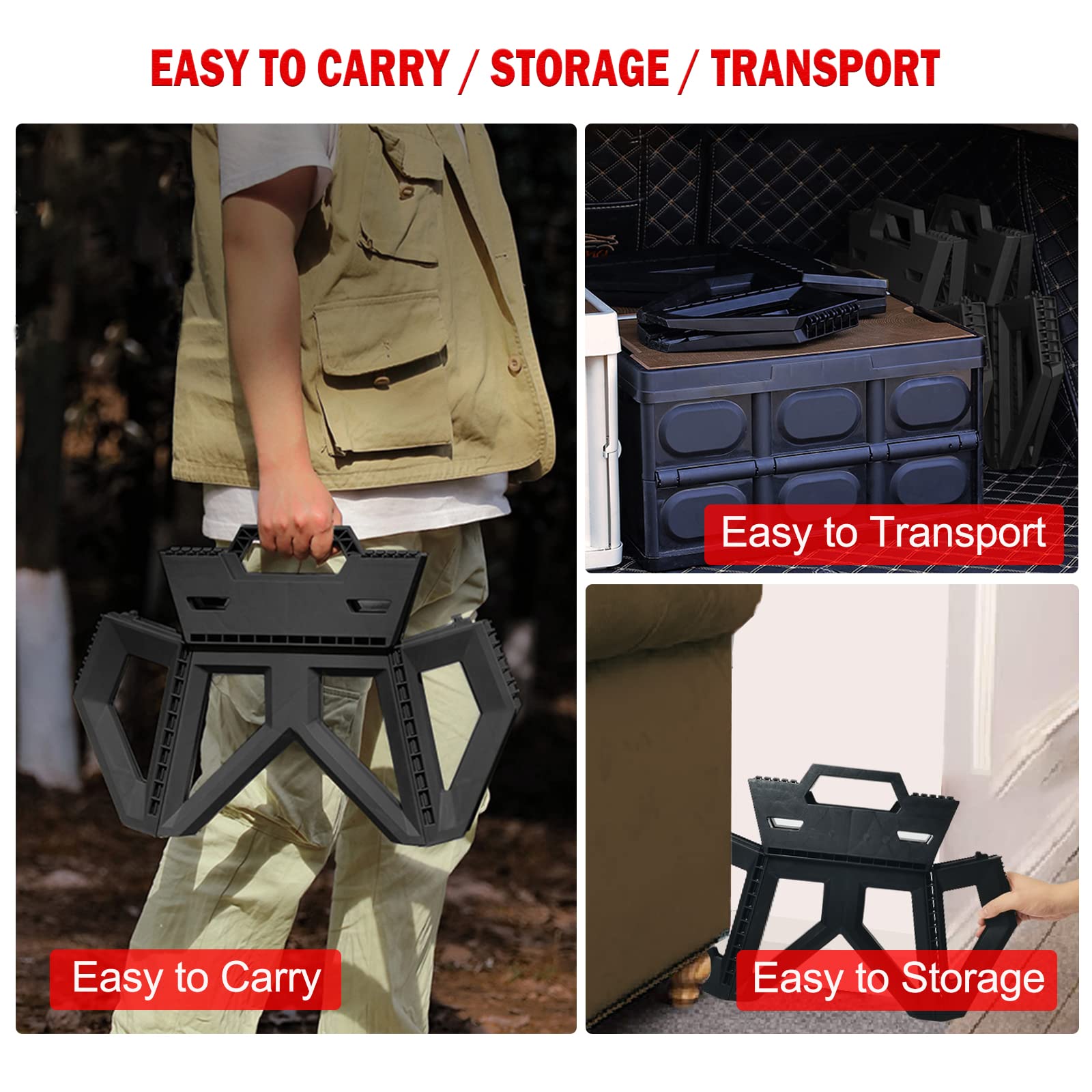 FFUWERG Folding Stool Collapsible Stool Camping Stool Foldable Stool Premium Heavy Duty Plastic Portable Chairs for Adults Fishing Hiking Outdoor Gardening Kitchen Lightweight Non-Slip Stool Black