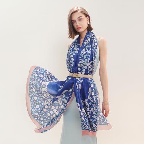 DANA XU 100% Mulberry Satin Silk Summer Travel Scarf Extra Large Women Floral Shawl Oversize Soft Wraps For Evening Dresses