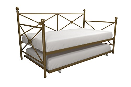 DHP Lina Metal Daybed with Trundle, Twin Size Sofa Bed Frame, Gold