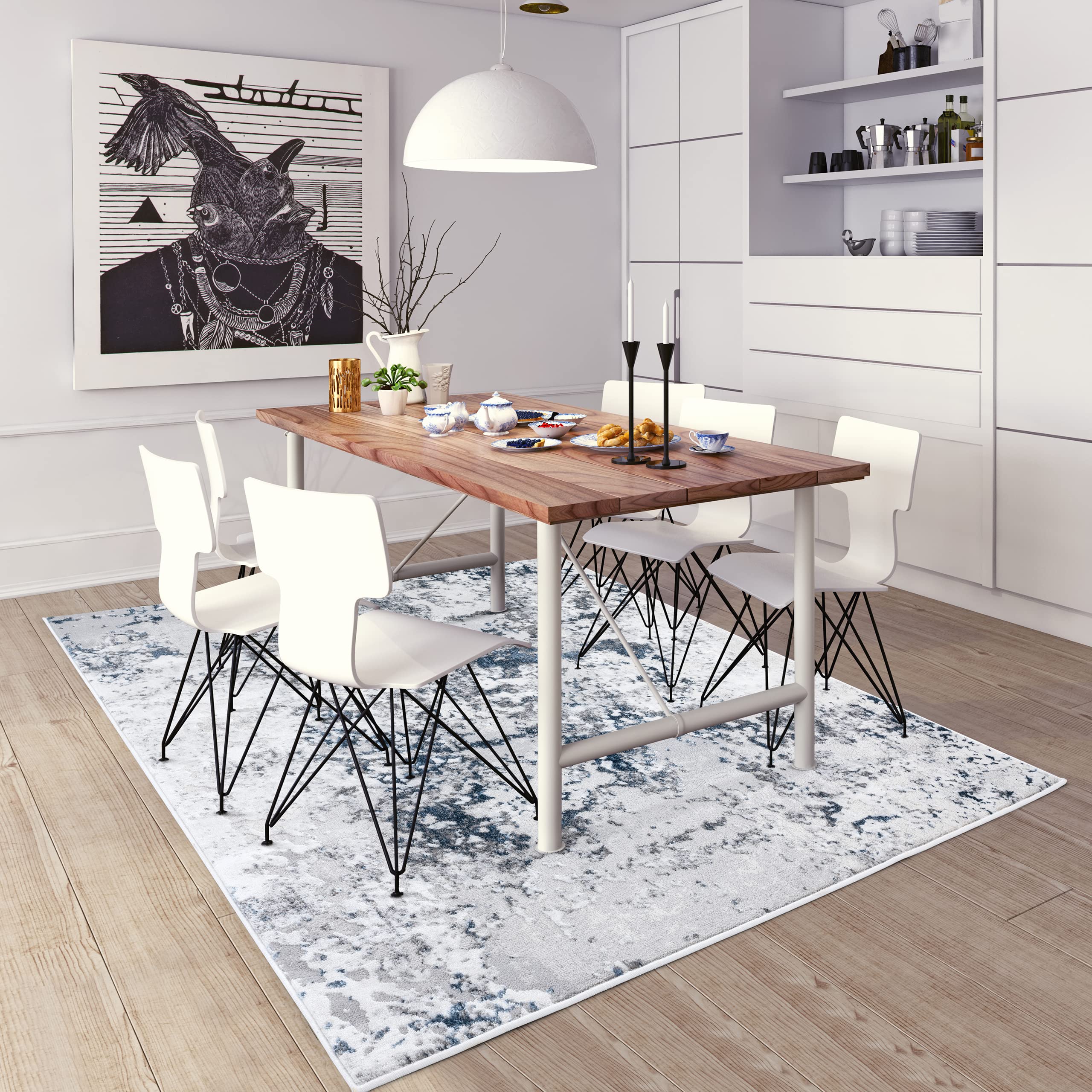 Dara Antik Abstract Pattern Blue 5x7 Contemporary Modern Area Rug