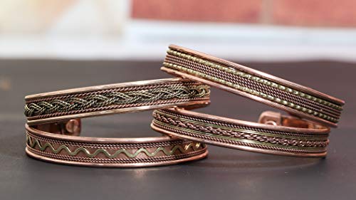 Crocon Exclusive Tibetan Copper Adjustable Bangle Bracelets set of 4 Indian pattern Unisex Yoga Jewelry Spiritual Gorgeous Collection Ideal Gift