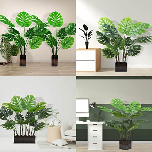 REGIS Artificial Monstera Deliciosa Plant, 4ft Tall Fake Tropical Palm Tree ,8 Pcs Different Turtle Leaves, (2 Pack)