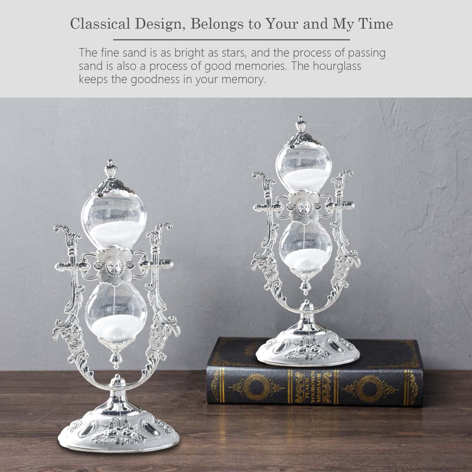 Hourglass Sand Timer Decorative,360° Rotating Metal White Sand Watch 30 Min,Antique Hour Glass Decor for Office Desk- Crafts,Gifts(B)