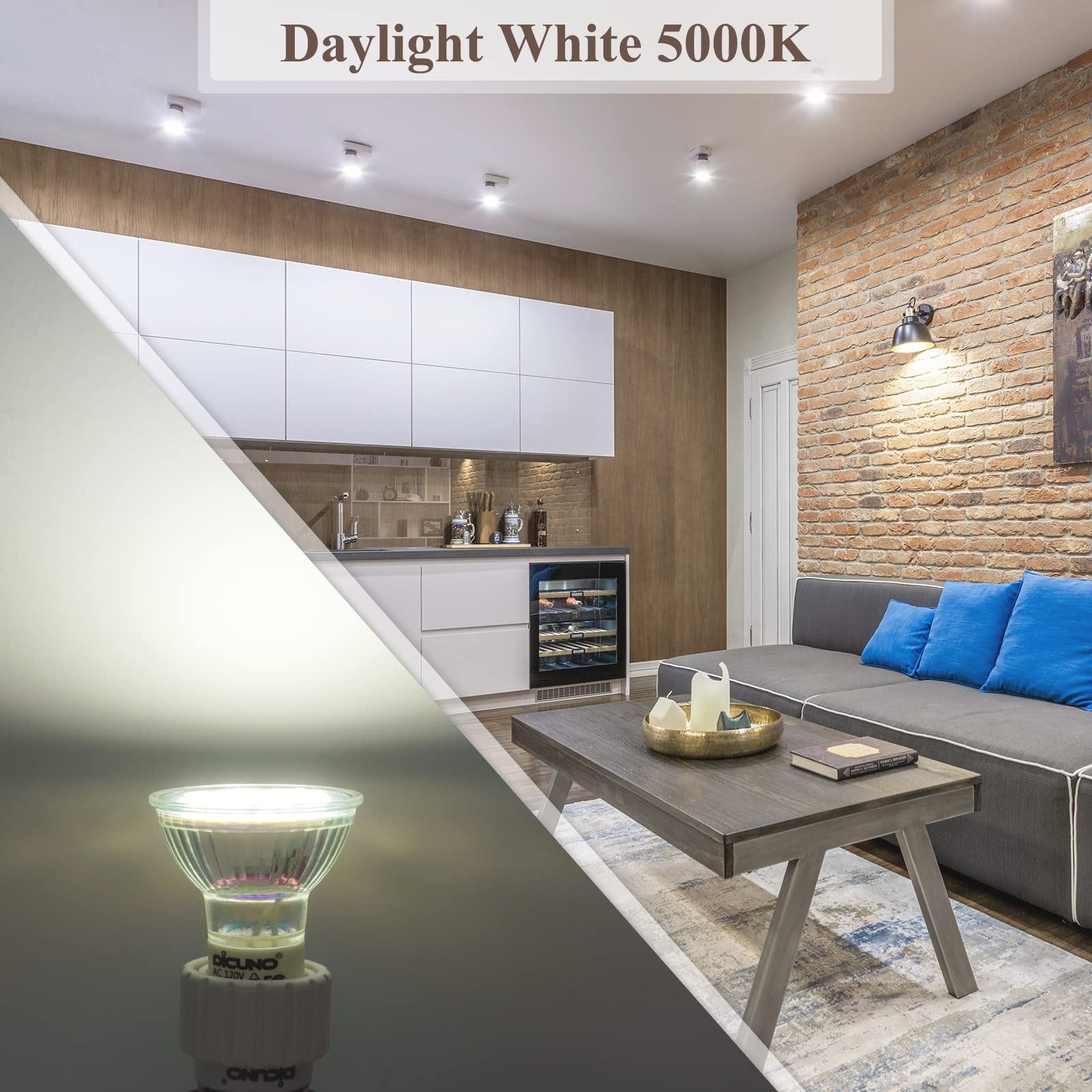DiCUNO GU10 LED Bulb Dimmable, Daylight White 5000K, 60W Equivalent, High Brightness 700LM, MR16 GU10 LED Bulb for Track Lighting, 6W Light Bulb with 120° Beam for Kitchen, Range Hood, Pack of 6