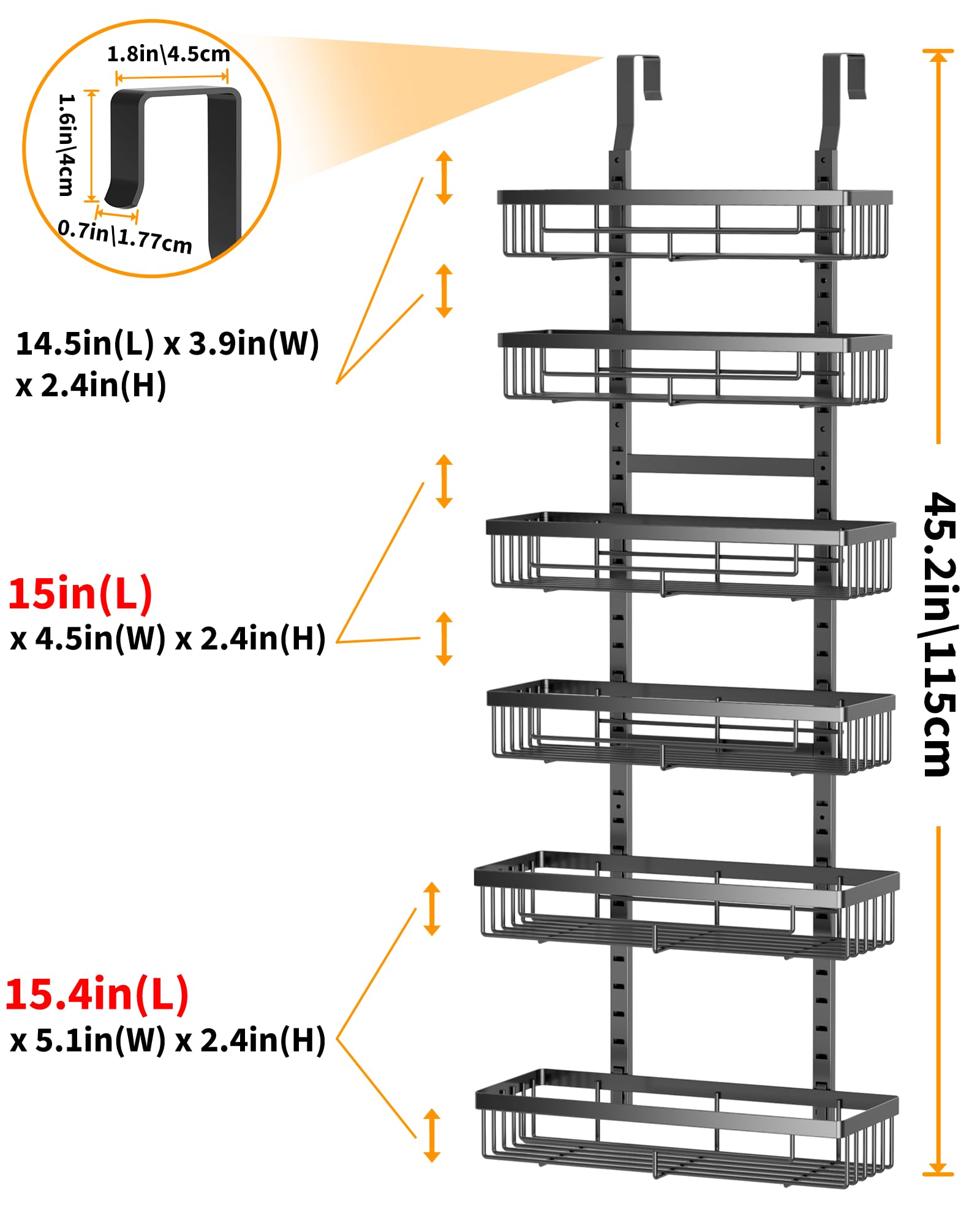 Moforoco 6 Tier Over the Door Food Storage Cabinet Organizer Black Hanging Kitchen Basket Organizer Wall Mounted Spice Rack Rear Cabinet Door Spice Rack Bathroom Home Bedroom Organizer (Black, 6-Tier)