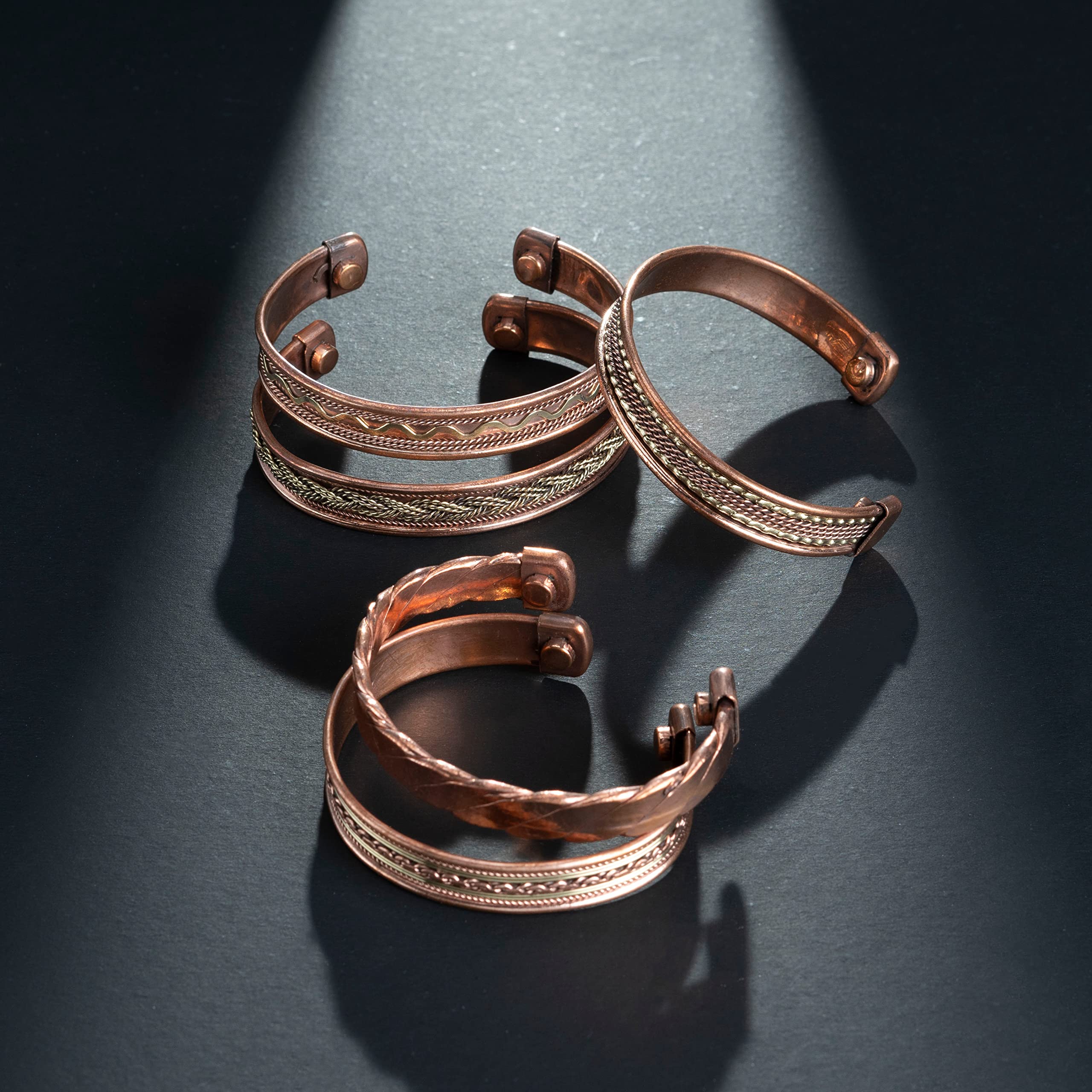 Crocon Exclusive Tibetan Copper Adjustable Bangle Bracelets set of 5 Indian pattern Unisex Yoga Jewelry Spiritual Gorgeous Collection Ideal Gift