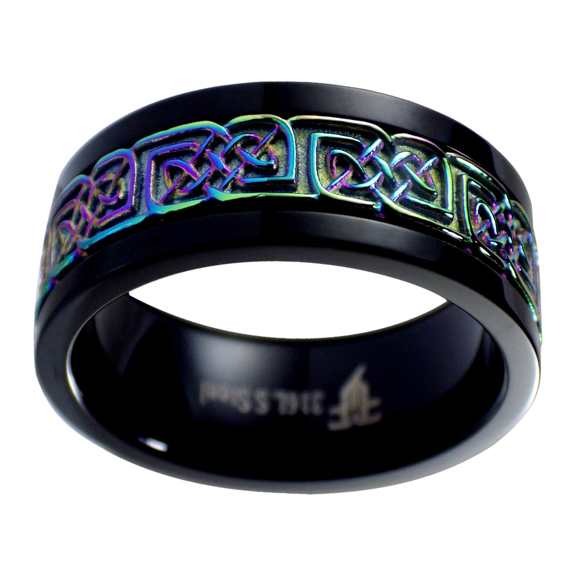 Fantasy Forge Jewelry Black Rainbow Celtic Spinner Ring Womens Mens Stainless Steel Wedding Band Sizes 3-17 (17)