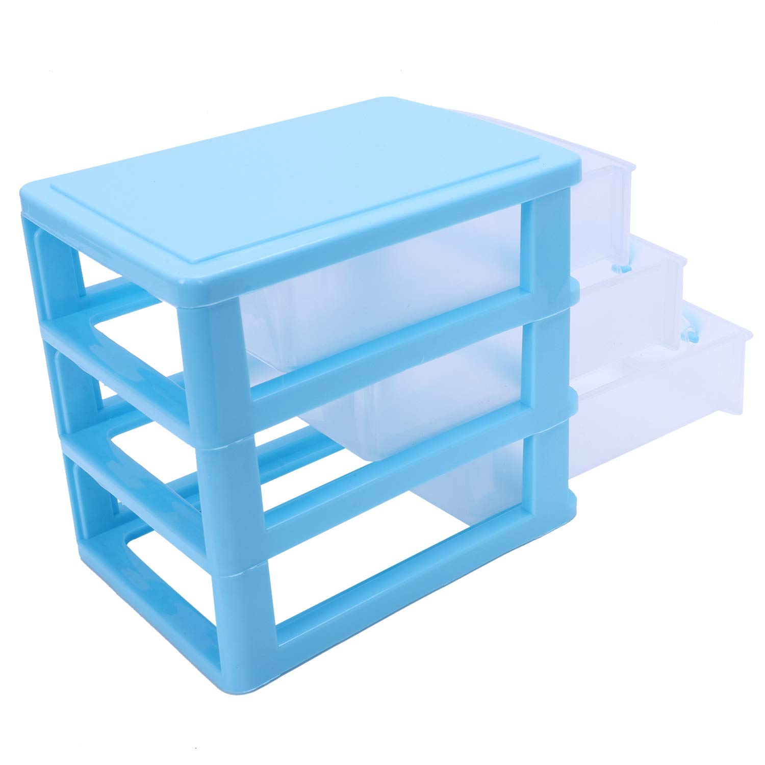 Mautacly Translucent Drawer Type Plastic Storage Box(Blue 3 Layers)