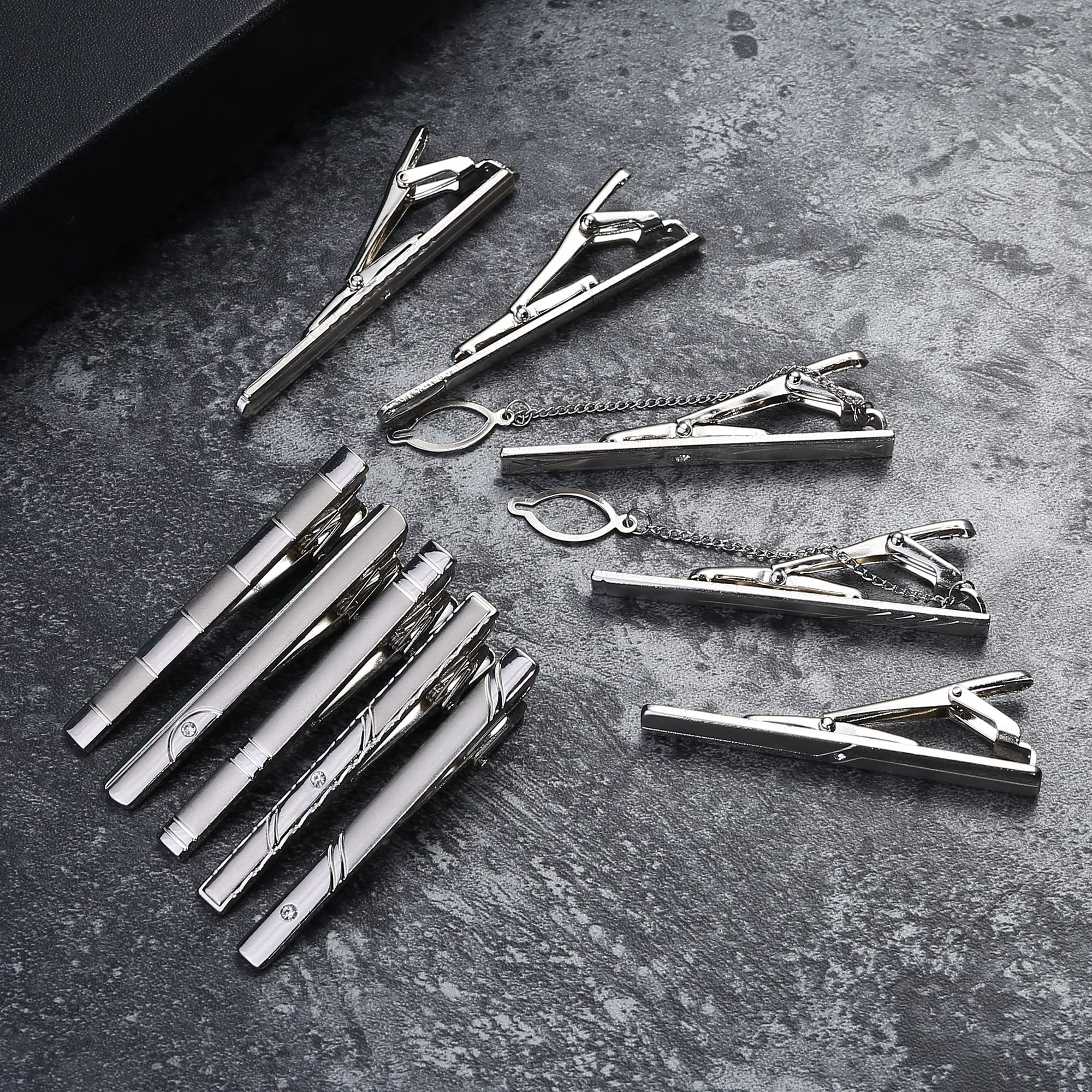 FIASASO 10 Pcs Tie Clips for Men Silver Tie Bar Clip Set for Regular Ties Necktie Wedding Business Clips with Gift Box