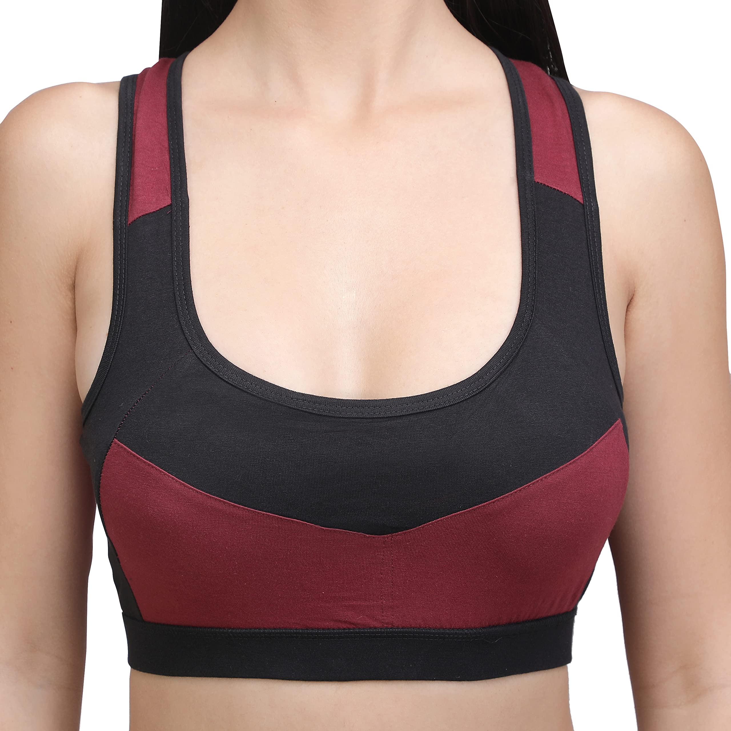 Ellen Bell Women's Sports Bras for Yoga, Gym Full High Support Cotton Removable Pads | EB-003 |(Wine,XXL)