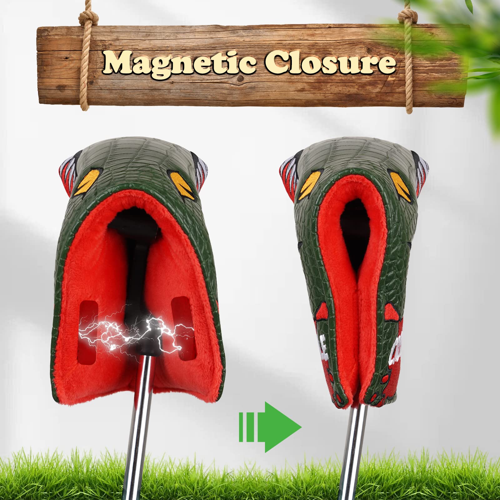 Crocodile Blade Putter Cover, Synthetic Leather Golf Putter Head Covers Magnetic, Fleeced Lined Putter Head Covers, Protective Putter Covers Green