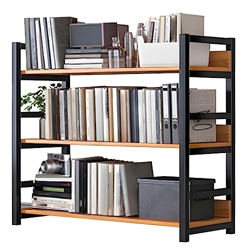 KWOKING Open Wooden Bookcase Modern Minimalist Home Office Bookshelf Multi-Layer TV Cabinet Side Shelf 80cm Long Steel-Wood Combination Storage Rack Simple Bookshelf Black 31.5" L x 11.8" W x 31.9" H