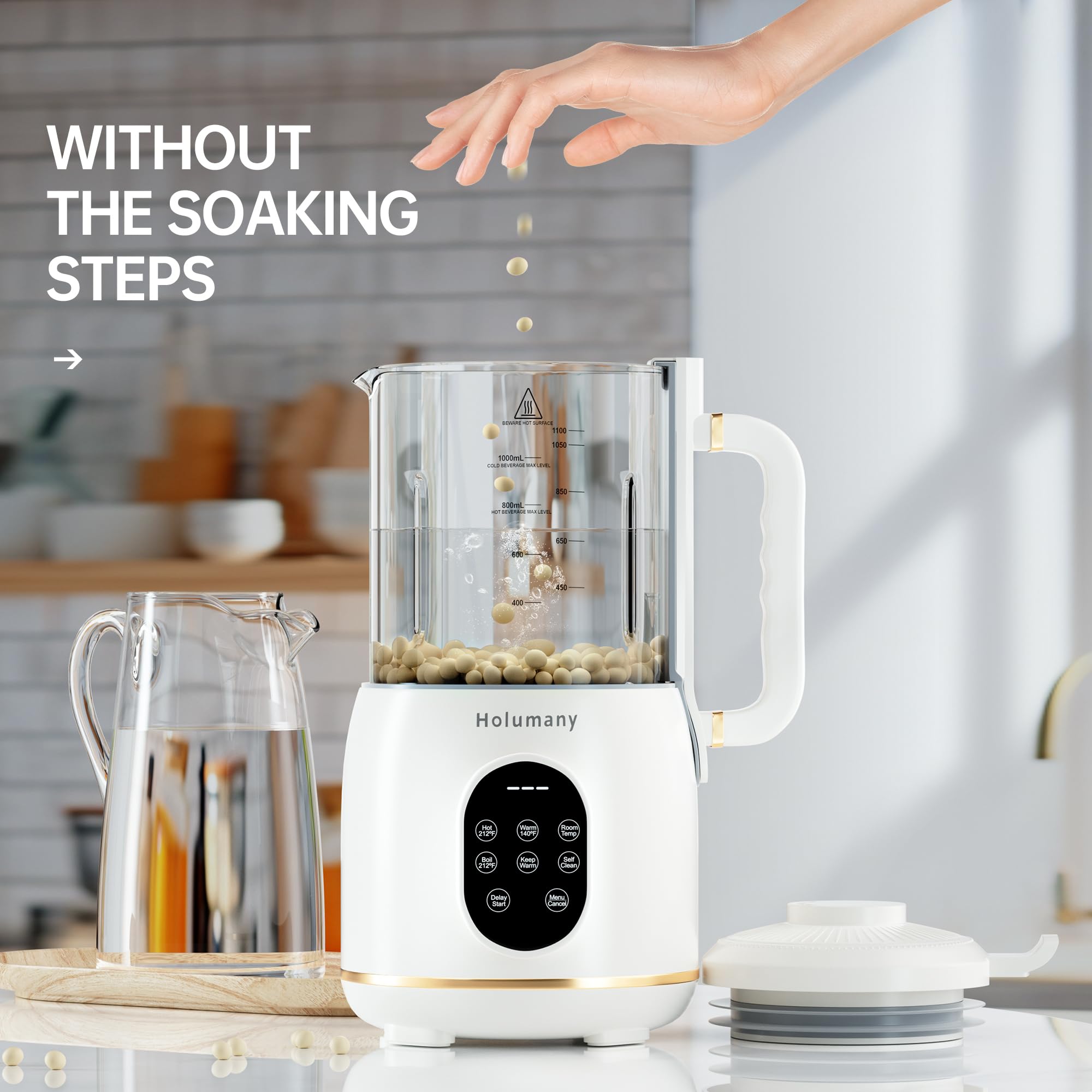 Nut Milk Maker, 35oz Automatic Soy Milk Maker for Homemade Almond, Oat, Soy Milk, Plant-Based Milk and Non-Dairy Beverages, Milk Maker Machine with Delay Start/Keep Warm/Self Clean