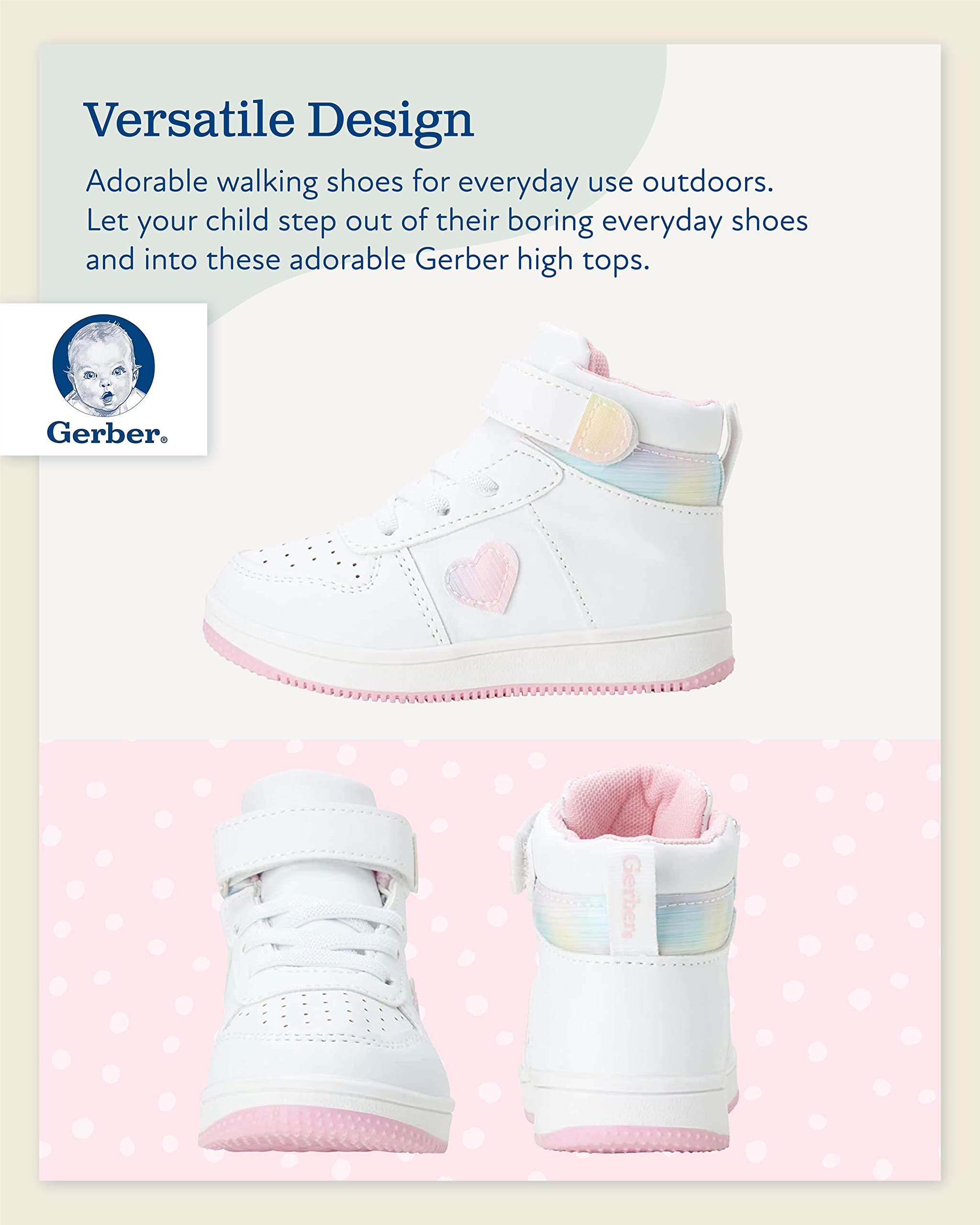 GERBER Baby Girls' Shoes - High Top Ankle Support Walking Shoes (Infant: 3-24 Months), Size 4 Infant, Rainbow Glitter