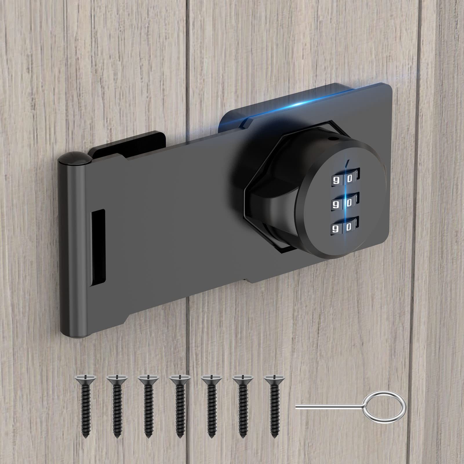 Household Cabinet Password Hasp Locks, Cabinet Door Combination Lock, Door Security Slide Latch Lock for Small Doors, Cabinets, Barn Door, Bathroom, Outdoor, Garden (Black)