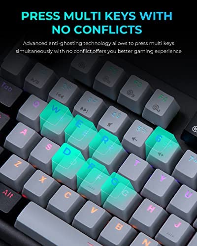 DAREU EK815s Mechanical Gaming Keyboard, Rainbow Blacklit Gaming Mechinical Keyboard with Removable Double-Shot Keycaps, Anti-ghosting, 104 Full Size (Blue Switch)