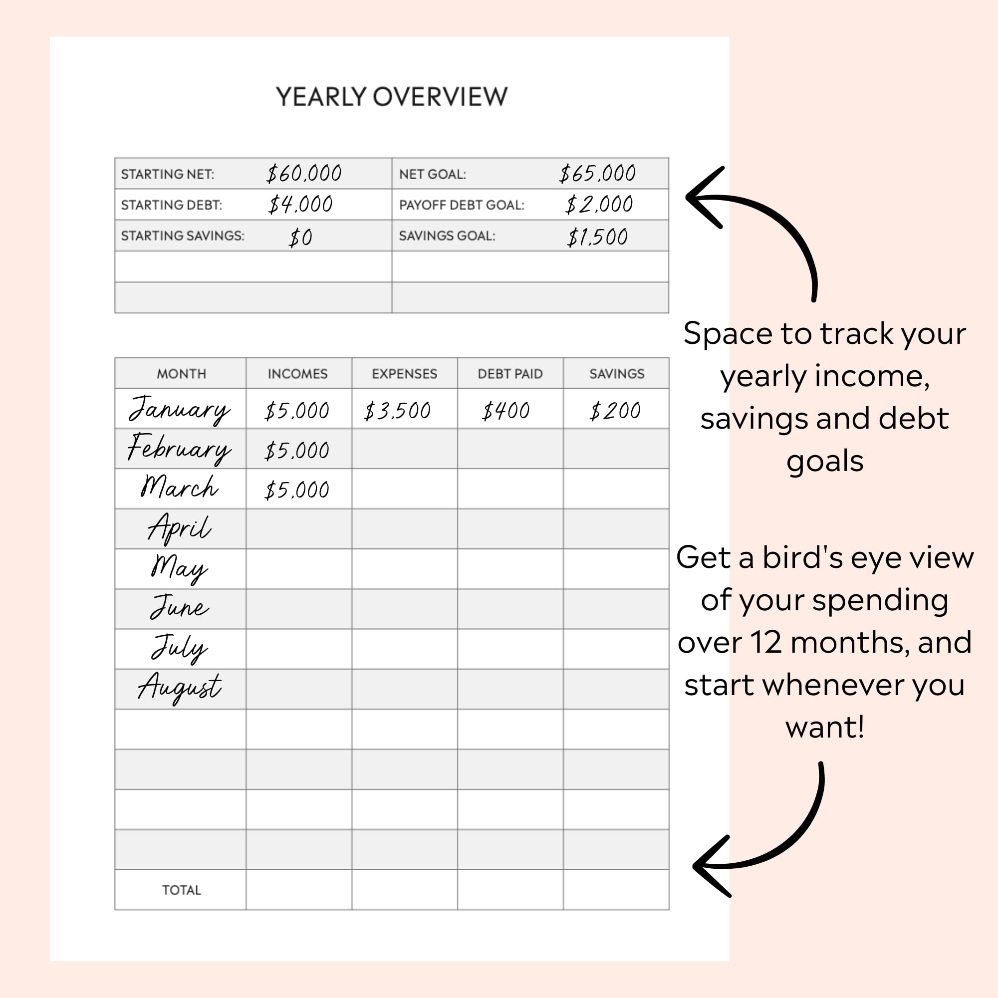 Elyse Breanne Design Budget Planner • Undated monthly finance organizer with daily expense tracker • Includes sticker sheet and built-in pocket for organizing bills and receipts