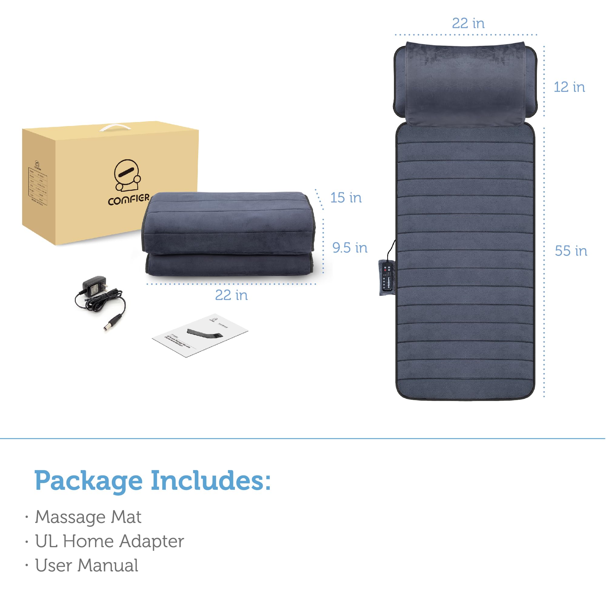 COMFIER Full Body Massage Mat with Movable Neck Pillow, 10 Vibrating Motors & 4 Heating Pads, Back Massager, Father's Day Gifts for Dad Men