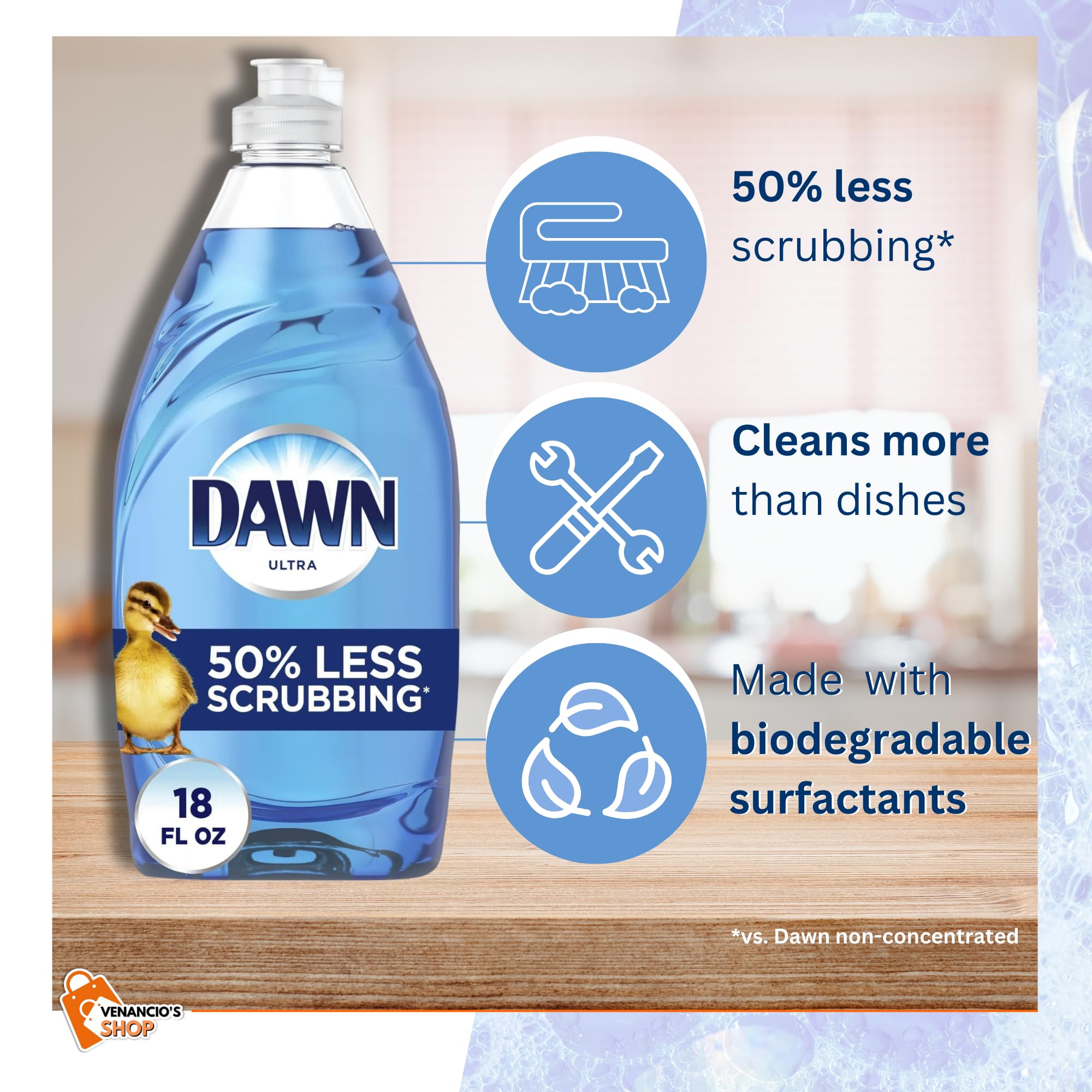 Dawn Ultra Dish Soap Dishwashing Liquid + Includes Venancio’sfridge Sticker and Cleaning Sponge (Original Scent 18 fl oz – Pack of 2)