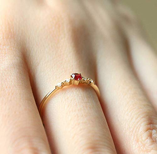 DOCCESTU Cute Dainty Women's 14K Gold Ruby Drill Rings Delicate Rings Gemstone Rings Wedding Jewelry Heart Gemstone Promise Engagement Love Ring Size 6-10 (Size 10)
