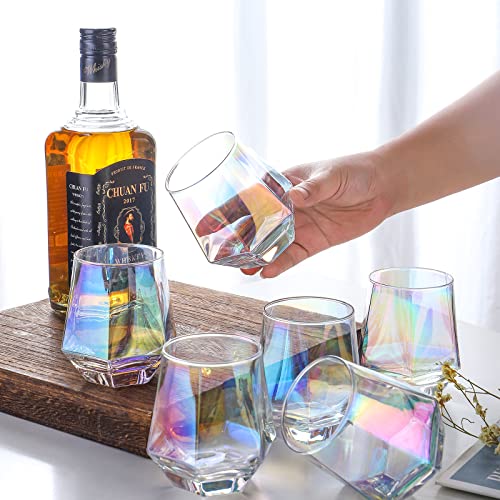 DIEWEISIMI Wine Glasses Set of 2, Diamond Stemless Wine Glasses - Iridescent Glassware