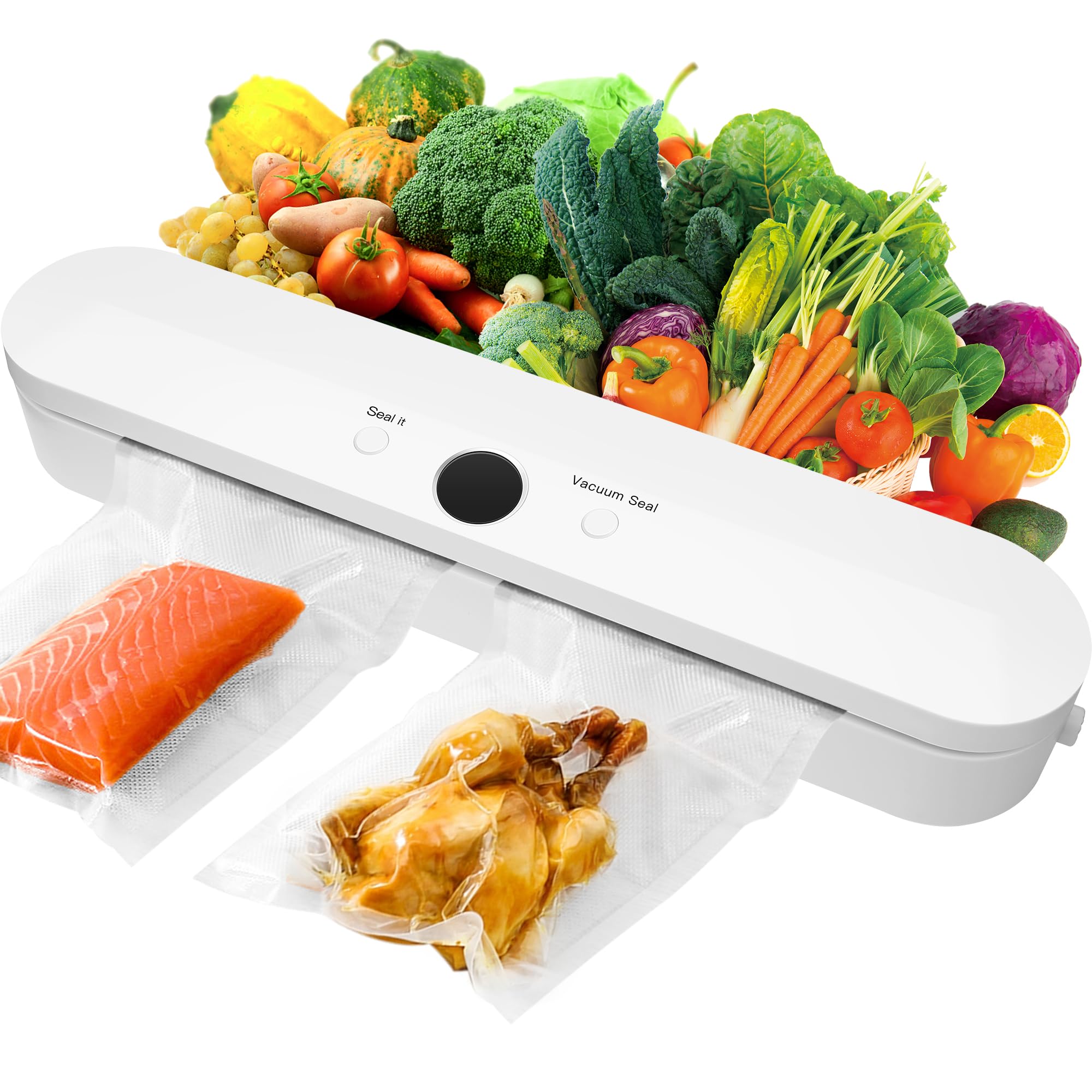 CUIUD Vacuum Sealer Machine Dry/Moist Food Vacuum Sealer Suitable for food storage With 20 Ziploc bags（white）