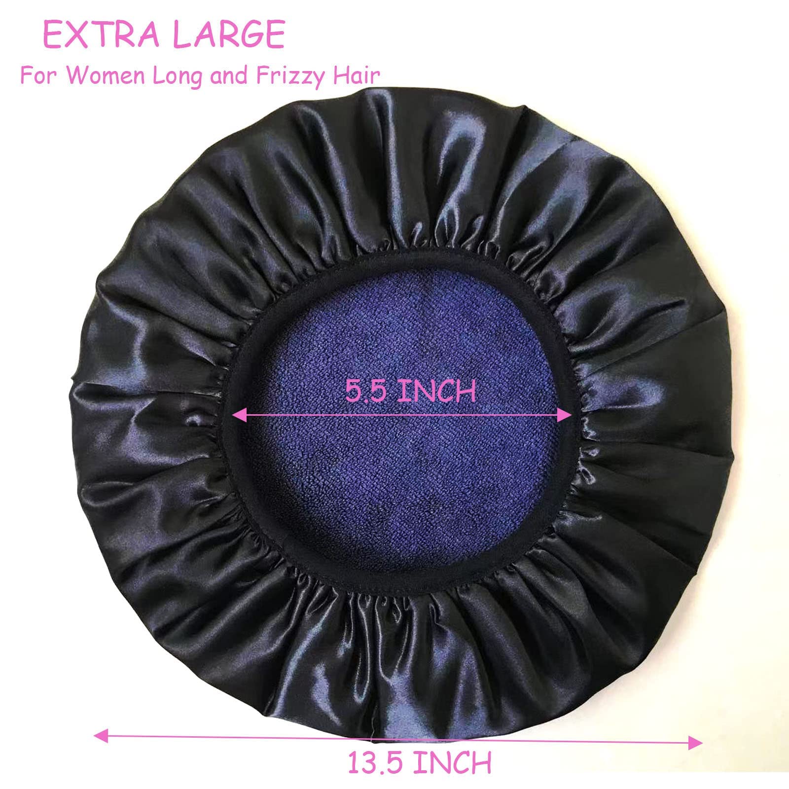 Terry Cloth Shower Cap,G.traveller Large Triple Layer Bathing Cap with Dry Hair Function Microfiber Shower Cap for Women with Silky Satin 100% Waterproof Reusable Bonnets (Black)