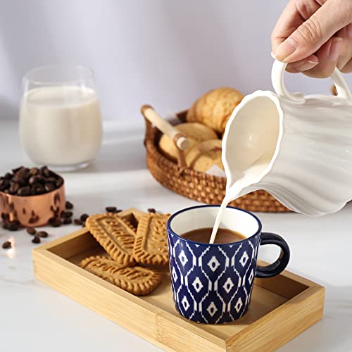 Selamica Ceramic 3.5 Oz Espresso Cups, Cappuccino Cups 2.5 Inch Porcelain Demitasse Cups Small Coffee Cups for Latte Mocha Milk Tea, Set of 4, Vintage Blue