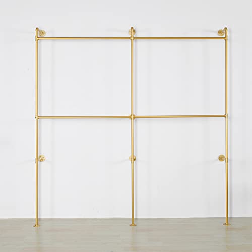 ZGZR Industrial Pipe Clothes Rack Metal Clothing Store Display Stands Wall Mounted Garment Rack, Heavy Duty Hanging Rod for Closet Storage, 89.8in Gold