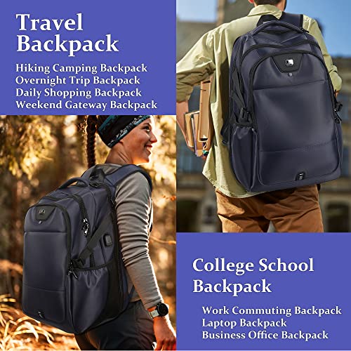 Diffosine Laptop Backpack 17.3 Inch Extra Large TSA Friendly Travel Backpacks Anti Theft College Business Gaming Computer Backpack Durable Hiking Work Daypack for Men Women(Dark Blue)