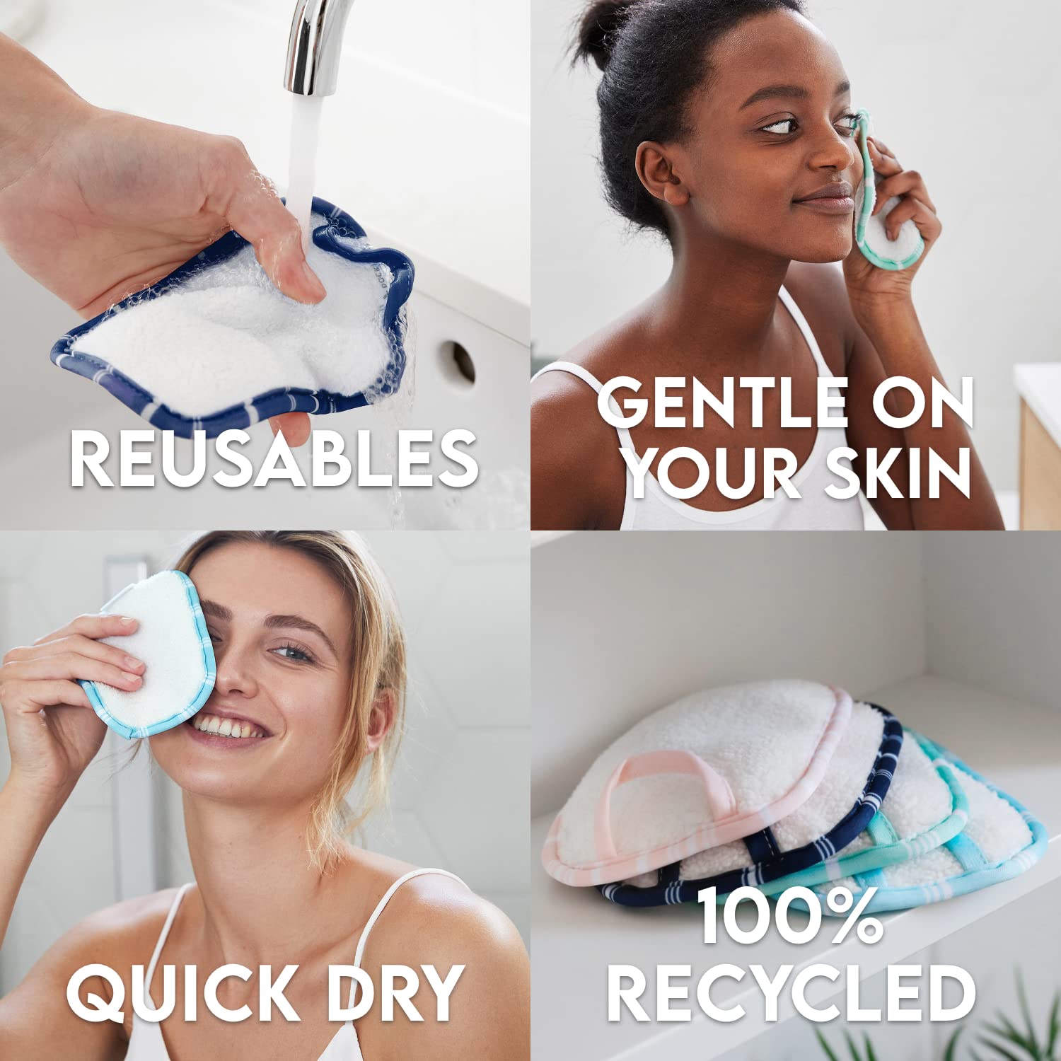 Dock & Bay Reusable Makeup Pads - Face & Skin Cleaner - Ultra Soft, Washable - 3 Pack with Included Wash Bag - (12x10cm) - Peppermint Pink