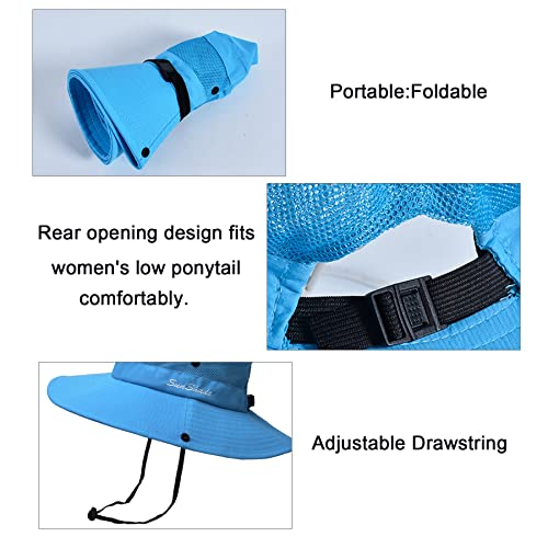 NPJY 2 Packs Ponytail Sun Hat for Women 3” Wide Brim UPF 50+ Fishing & Bucket & Beach Hats Pink/Grey+Watermelon (Ponytail Hole)