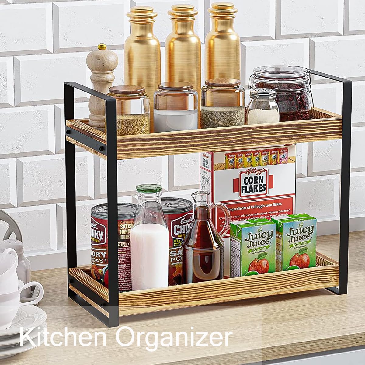 MOKIUER 2-Tier Bathroom Organizer Countertop Wood Bathroom Counter Organizer Shelf Skincare Organizers Cosmetic Storage, Standing Vanity Organizer Vanity Tray for Bathroom Kitchen Organization