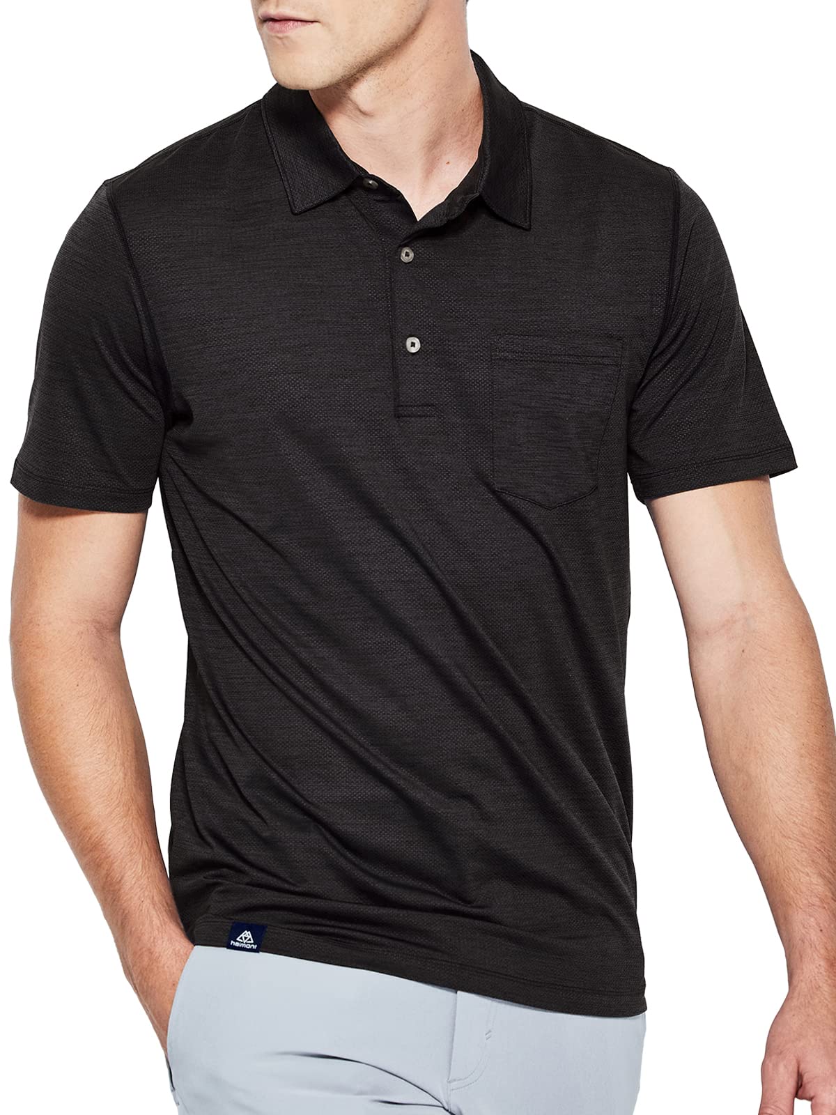 Haimont Mens Golf Shirt with Pocket Dry Fit Short Sleeve Collared Polo Shirts Lightweight Casual Black,L