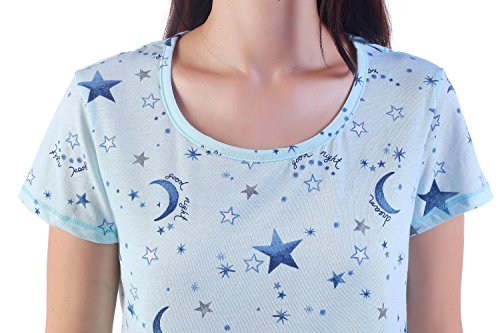 PNAEONG Women’s Pajama Set - Cotton-Blend Short-Sleeve Loose Top with Matching Capri Bottoms SY215-Blue Star-XL