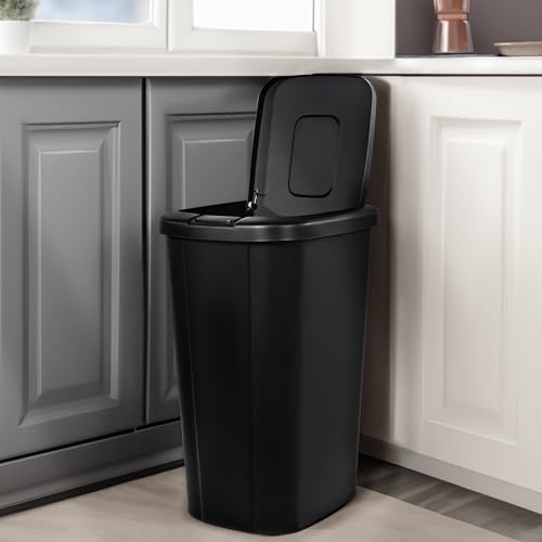 GerRiT Solid Color 13.3 Gal Touch Top Plastic Trash Can, Spring Loaded Lid Garbage Bin for Kitchen,Home, Bedroom, Bathroom,Office & Slim Space-Saving (Black)