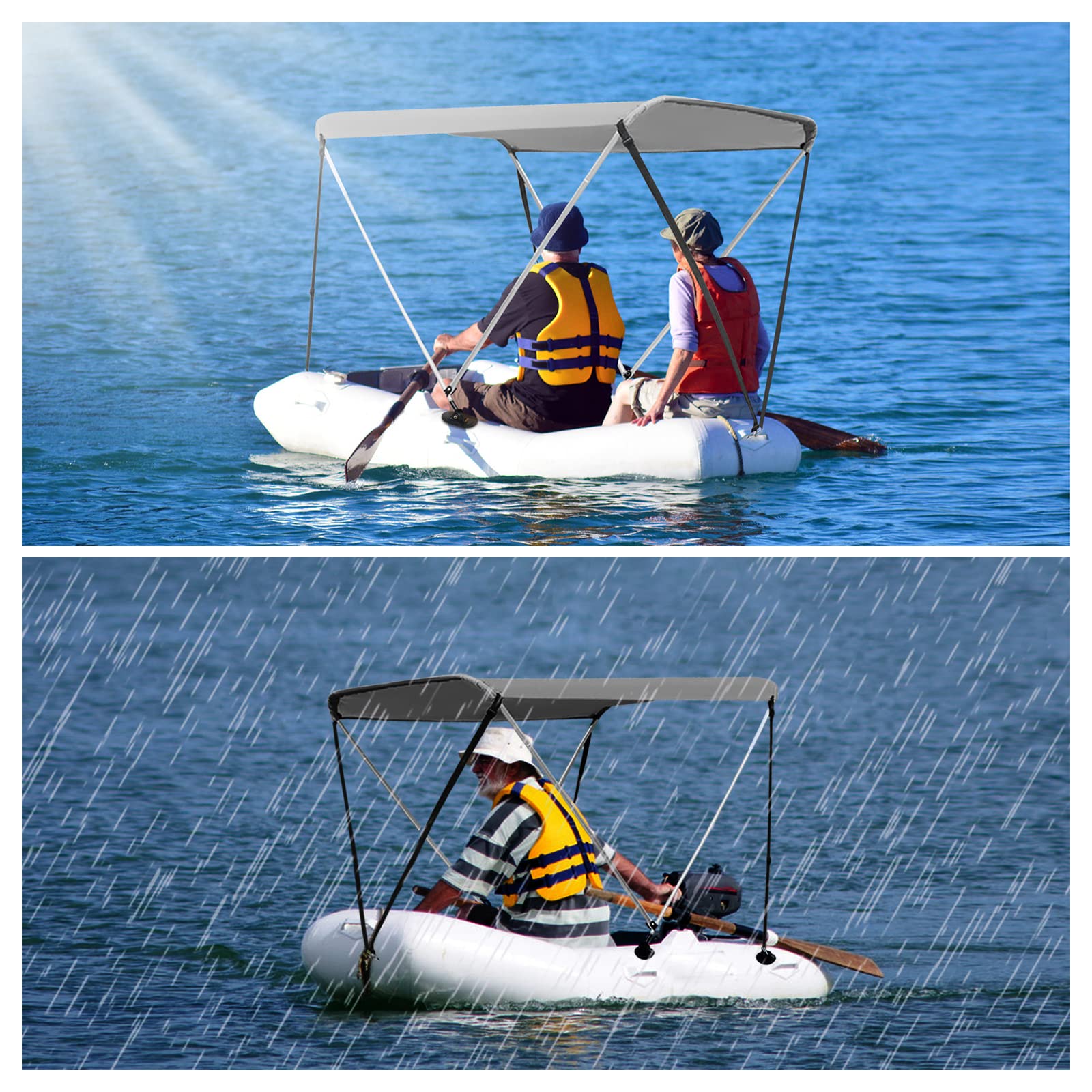 DoCred Foldable Bimini Top Boat Cover Canopy Cover 2Bow Bimini Top(63" L 39ββ-55ββ W 43.3" H) Suitable for Boats of 3.2-4.5 FT