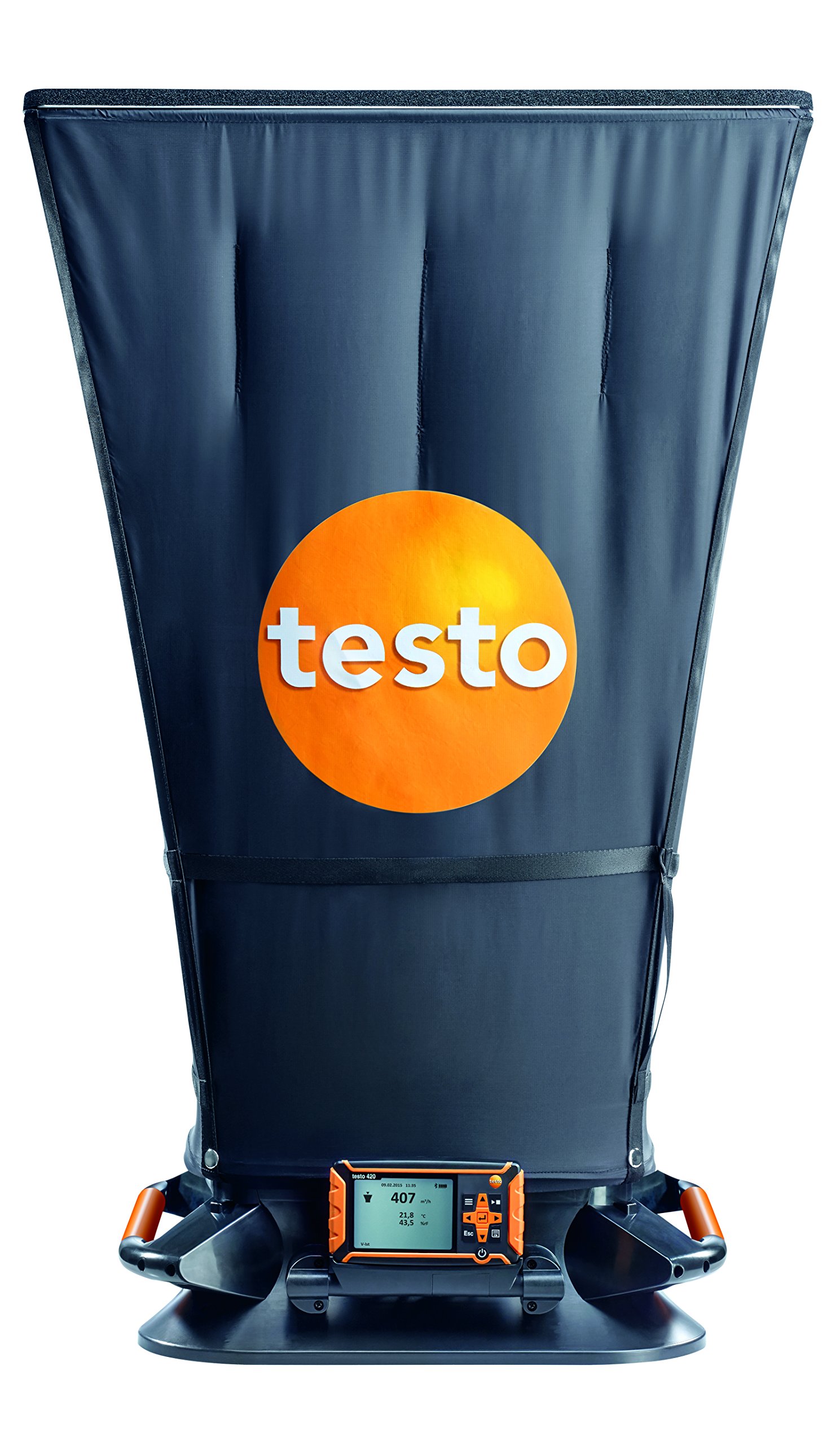 Testo 420 Flow Hood – Air Flow Meter for Airflow, air velocity, volume flow, temperature, and relative humidity – HVAC Air Flow Meter CFM with Tiltable Display, Bluetooth, and App Compatibility