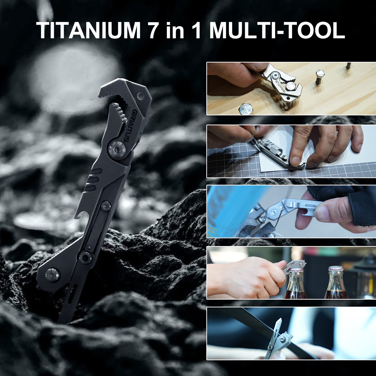 EDC Multitool 7 in 1 with knife, Wrench, Folding Knife, Screwdriver, Bottle Opene, Ruler, Urgent Car Window Breaker and Seatbelt Cutter, EDC Pocket Multi Tool for Gifts for Men (Bright silver)