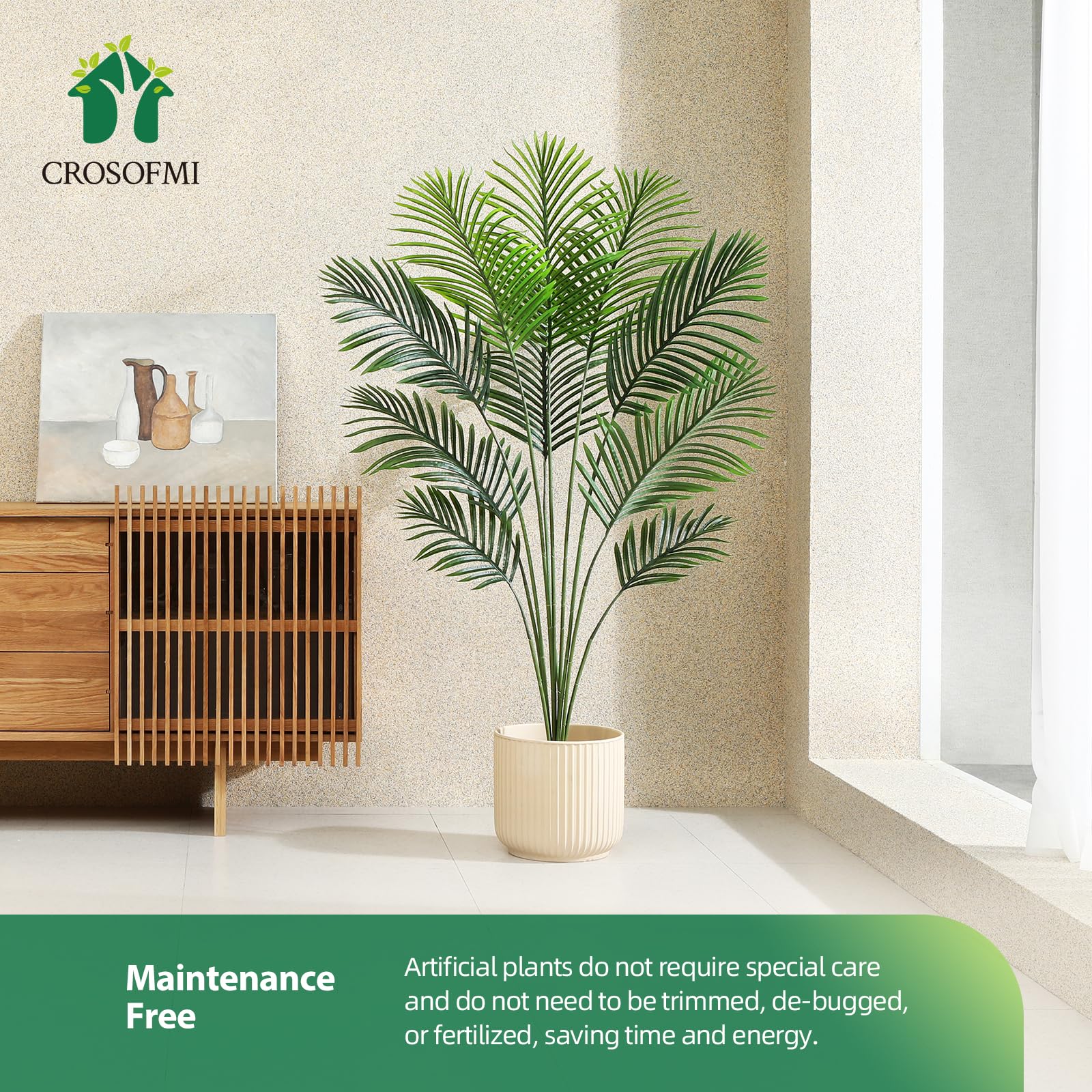 CROSOFMI Artificial Areca Palm Tree 5 Feet Fake Tropical Palm Plant,Perfect Faux Dypsis Lutescens Plants in Pot for Indoor Outdoor Home Office Garden Modern Decoration Housewarming Gift,2Pack