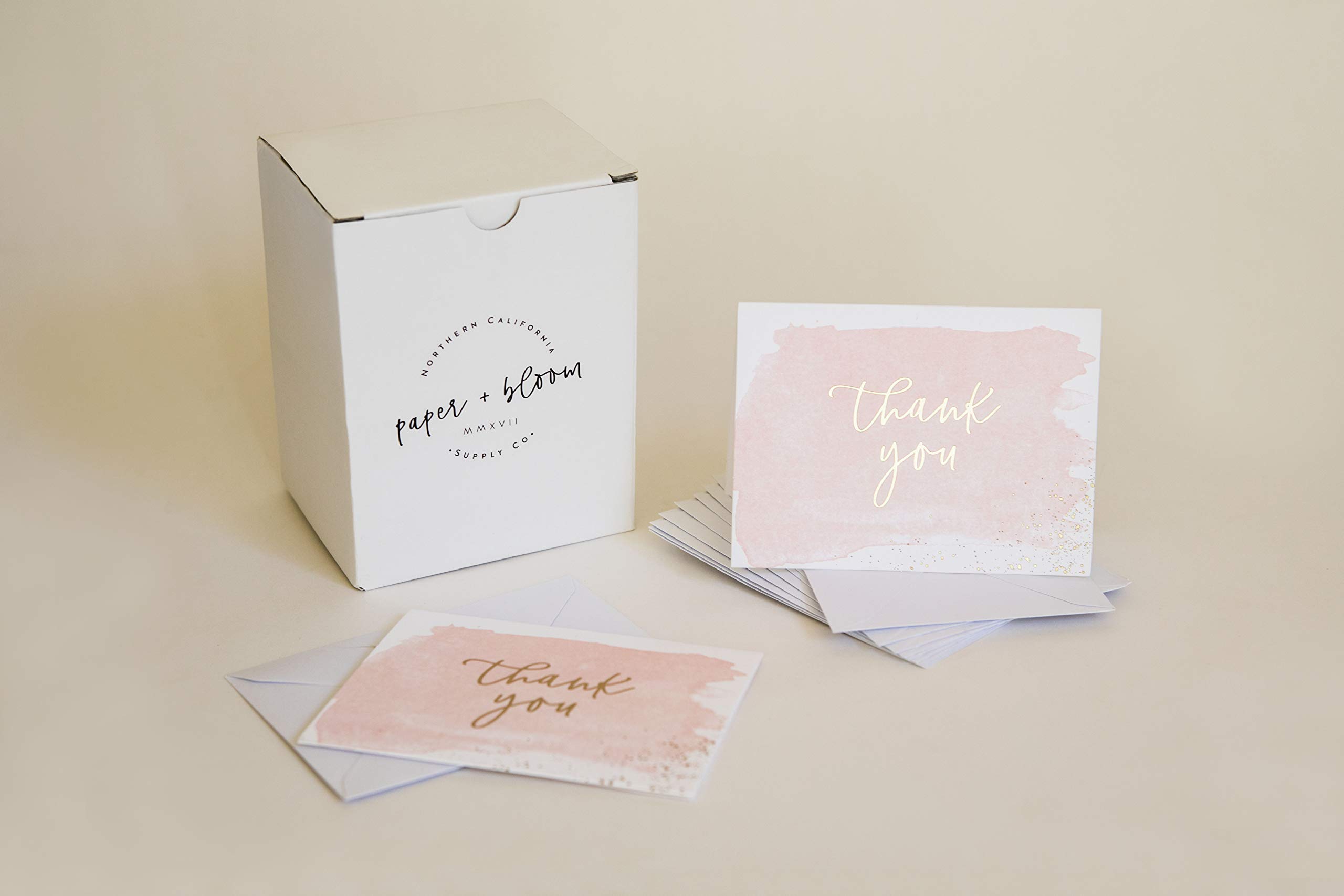 Thank You Cards | 48 Blank Gold Foil Watercolor- Baby & Bridal Shower, Graduation, Wedding