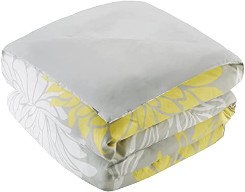 Comfort Spaces Enya Comforter Set-Modern Floral Design All Season Down Alternative Bedding, Matching Shams, Bedskirt, Decorative Pillows, Queen(90"x90"), Yellow