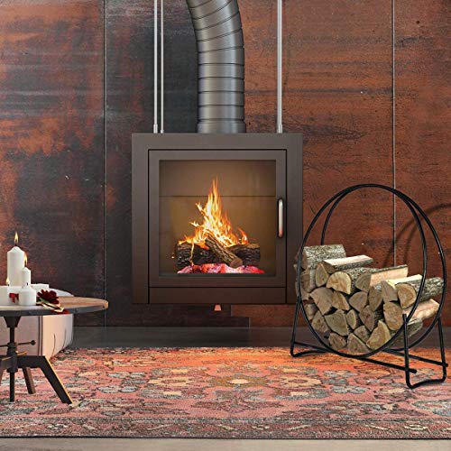 HAPPYGRILL Firewood Storage Rack Holder, 41 Inch Tubular Steel Log Hoop for Indoor & Outdoor Fireplace Pit