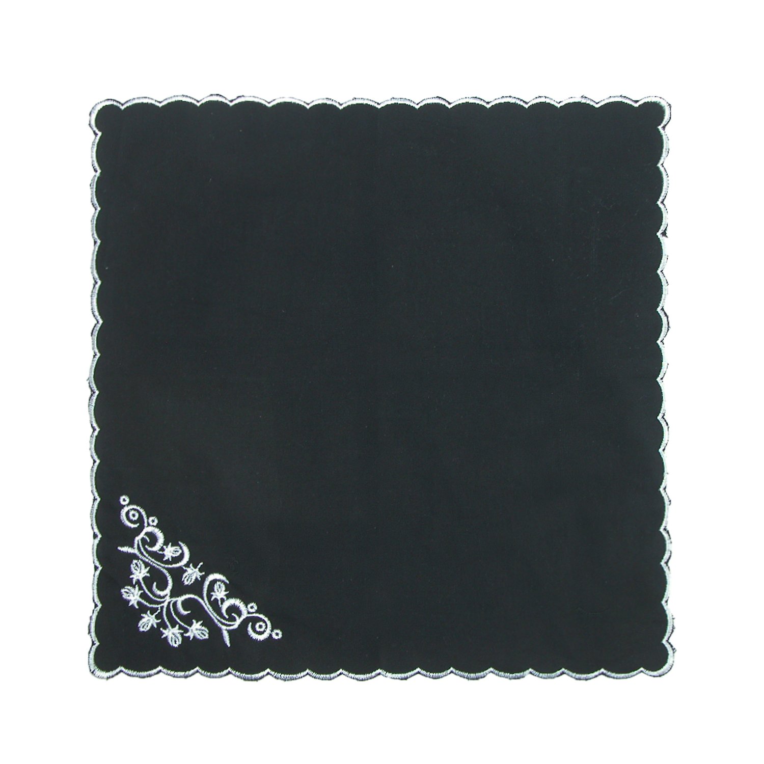 CTM® Women's Cotton Black and White Floral Scroll Handkerchief, Black