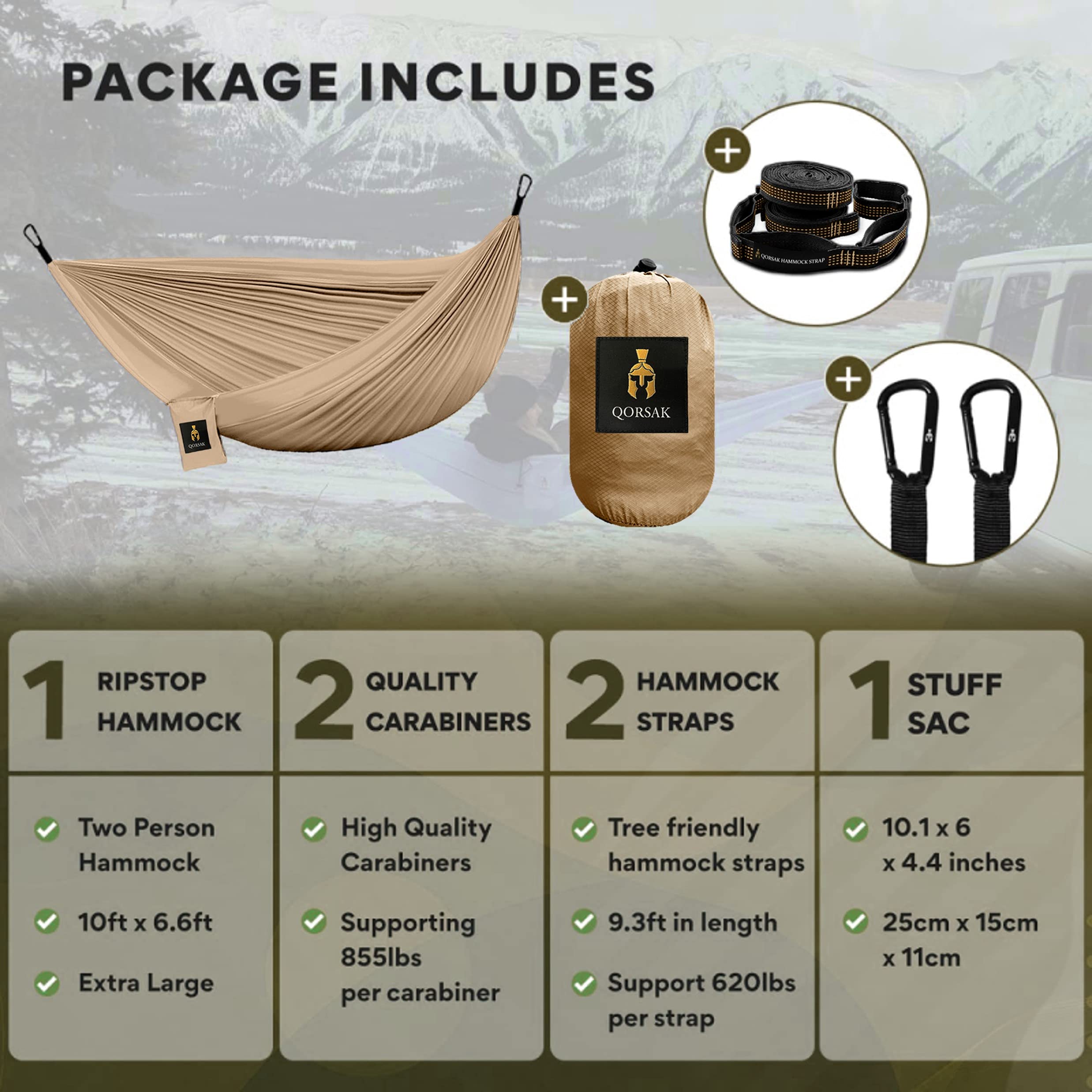 Double & Single Ripstop Hiking Hammock with Tree-Friendly Straps | Small Portable Lightweight Hammocks for Camping, Outdoor Sleeping, Hiking, Backpacking